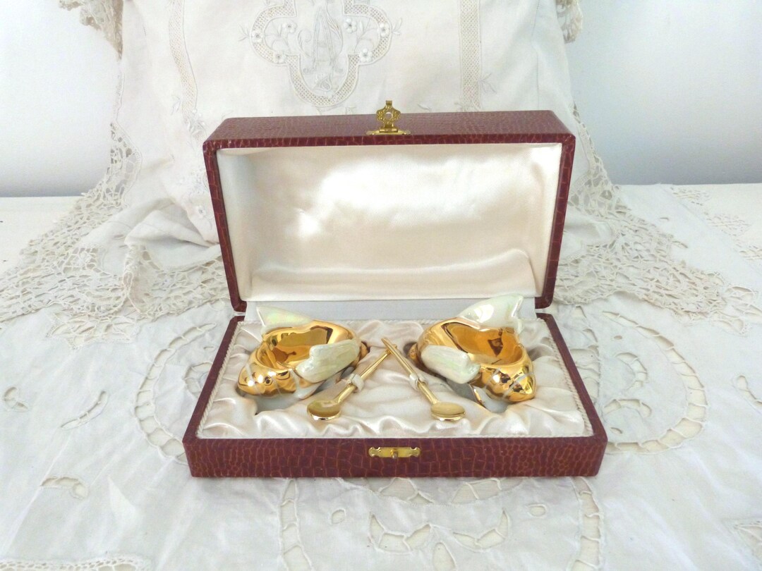 Vintage French Limoges Salt and Pepper Pots Server Set Bowls W Bees W ...