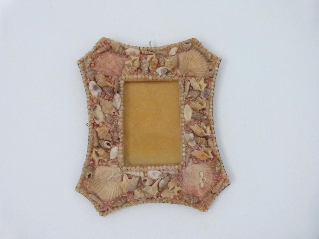 Large Vintage French Shell Picture Photo Frame W Souvenir Coastal Sète ...