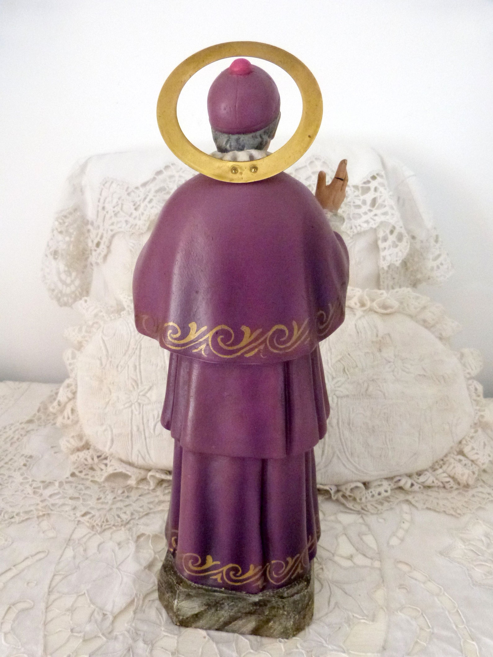 Rare Antique French Religious Statue Saint Pope W Glass Eyes, Metal ...