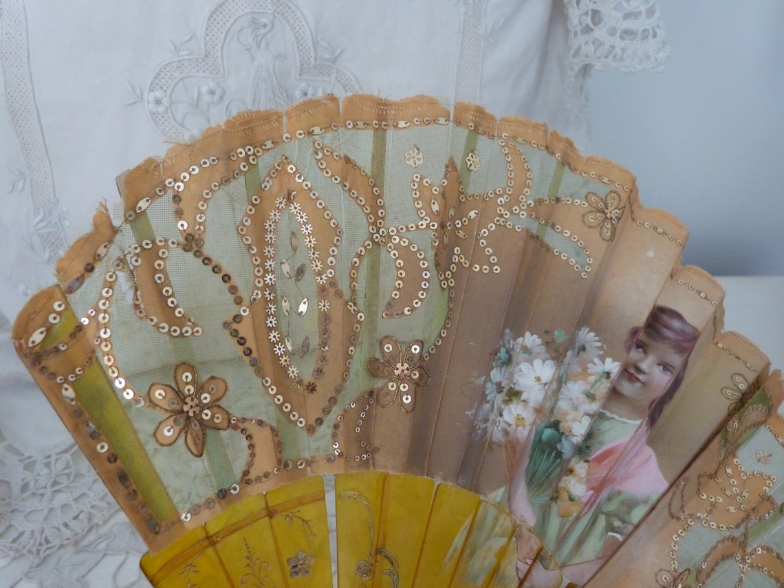 Antique Hand Painted Hand Fan in Box 1900s Folding Fan W Gold | Etsy