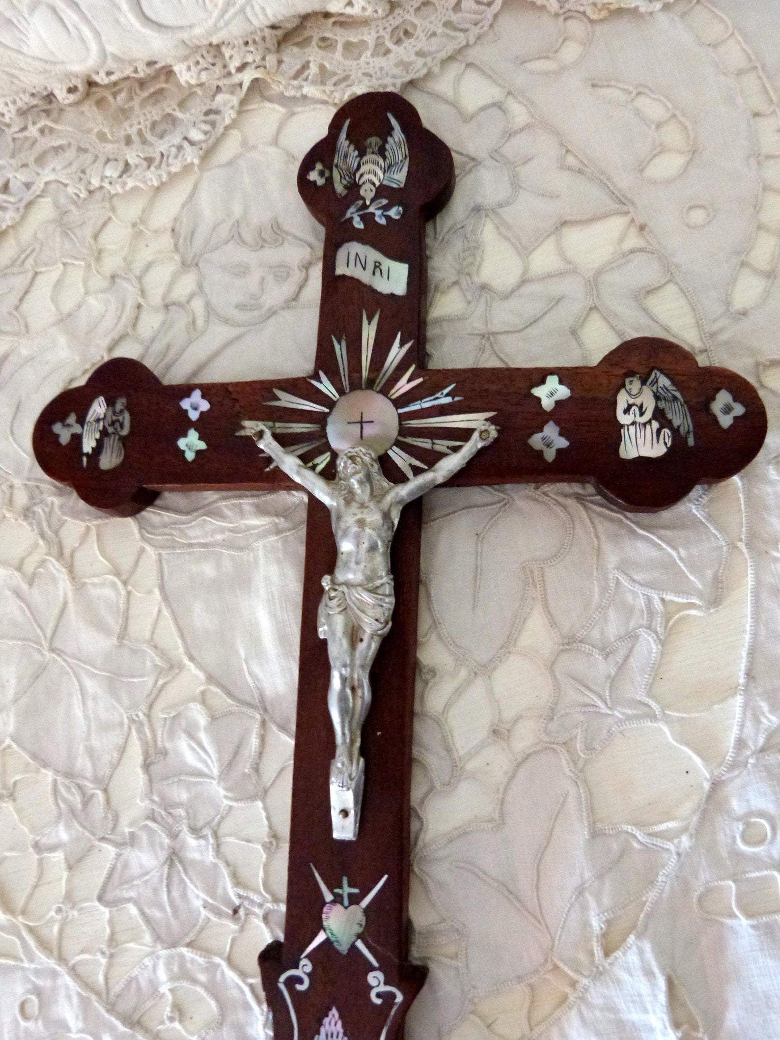 Antique French BIG Cross Religious Art Wall Crucifix Wood W - Etsy