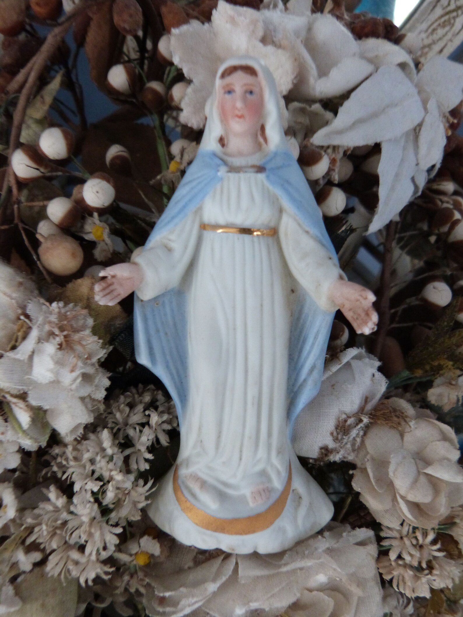 Antique French Holy Virgin Mary Our Lady of Lourdes Hand Painted Bisque ...