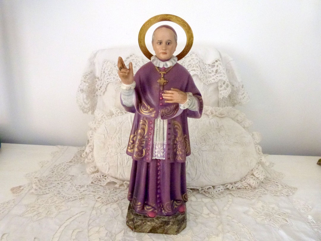 Rare Antique French Religious Statue Saint Pope W Glass Eyes, Metal ...