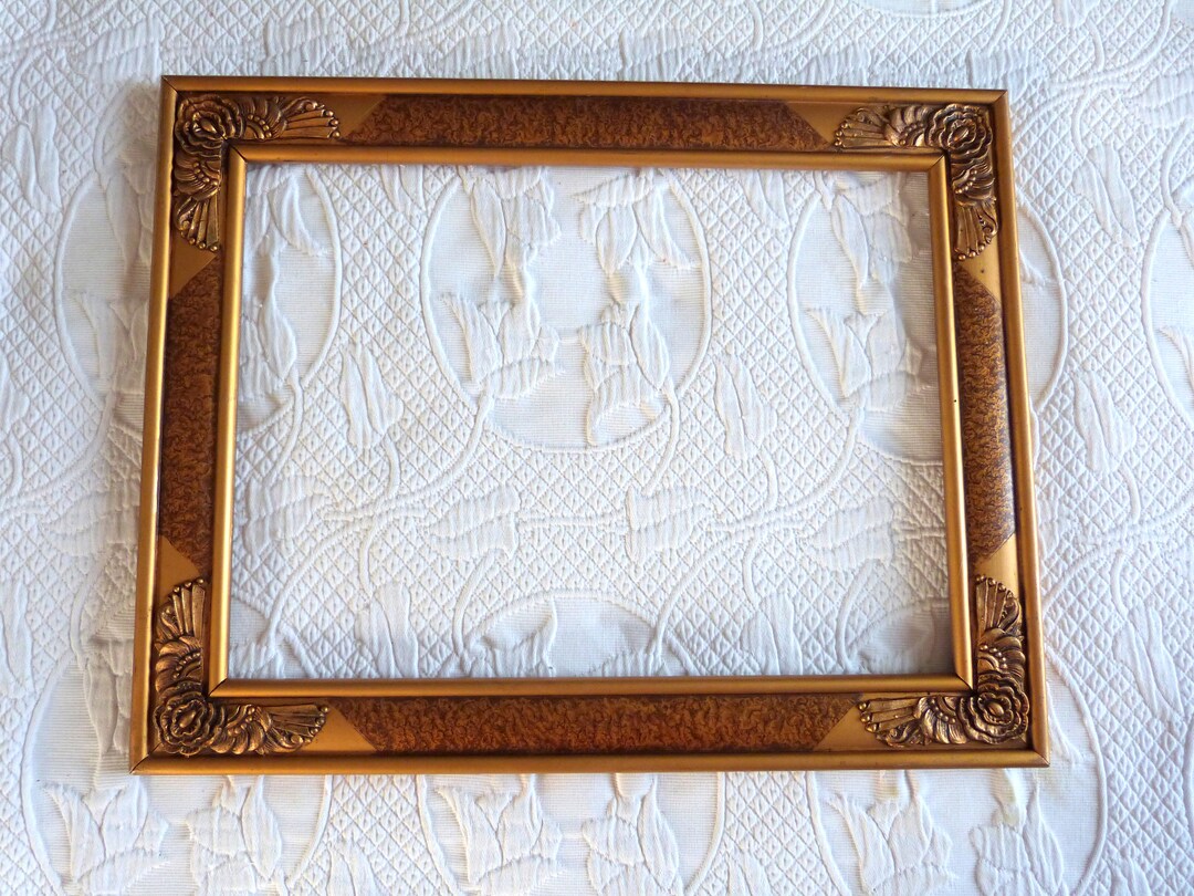 Large Antique French Art Deco Gilded Wooden Frame W Gesso Floral Design ...