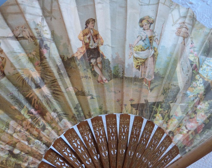 Antique Hand Fan 1800s XL Elegant Folding Fan French Chateau Fabric ...