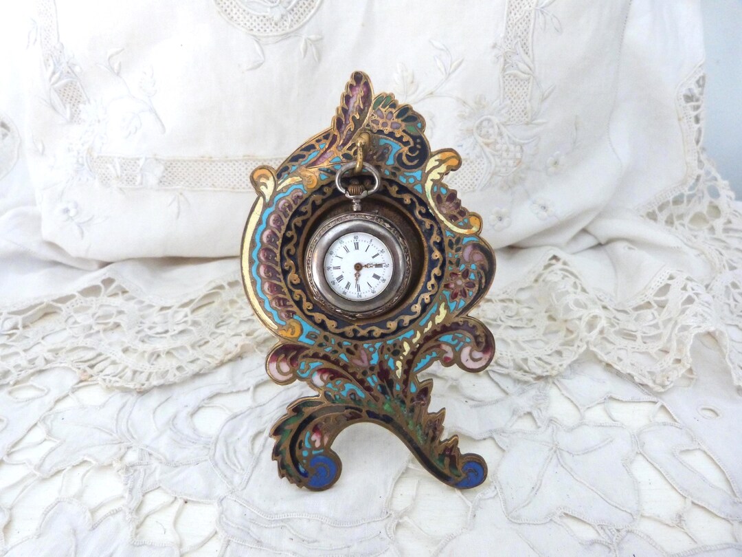 Antique French Pocket Fob Watch Holder Watch Box Case Stand Cloisonne ...