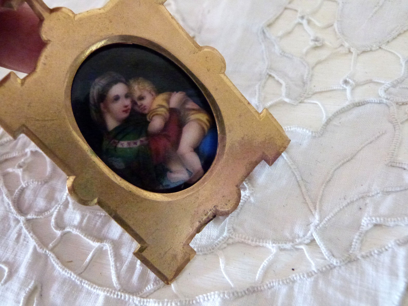 Antique French Religious Gilded Frame W Hand Painted Porcelain ...
