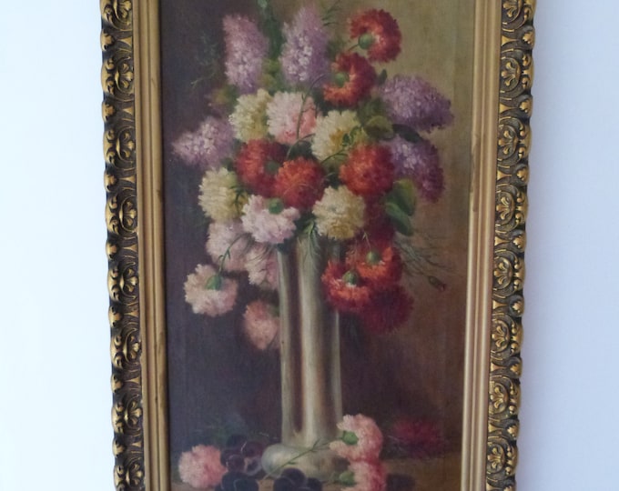 Antique French Signed Floral Oil Painting W Roses in Medecis, Signed by ...