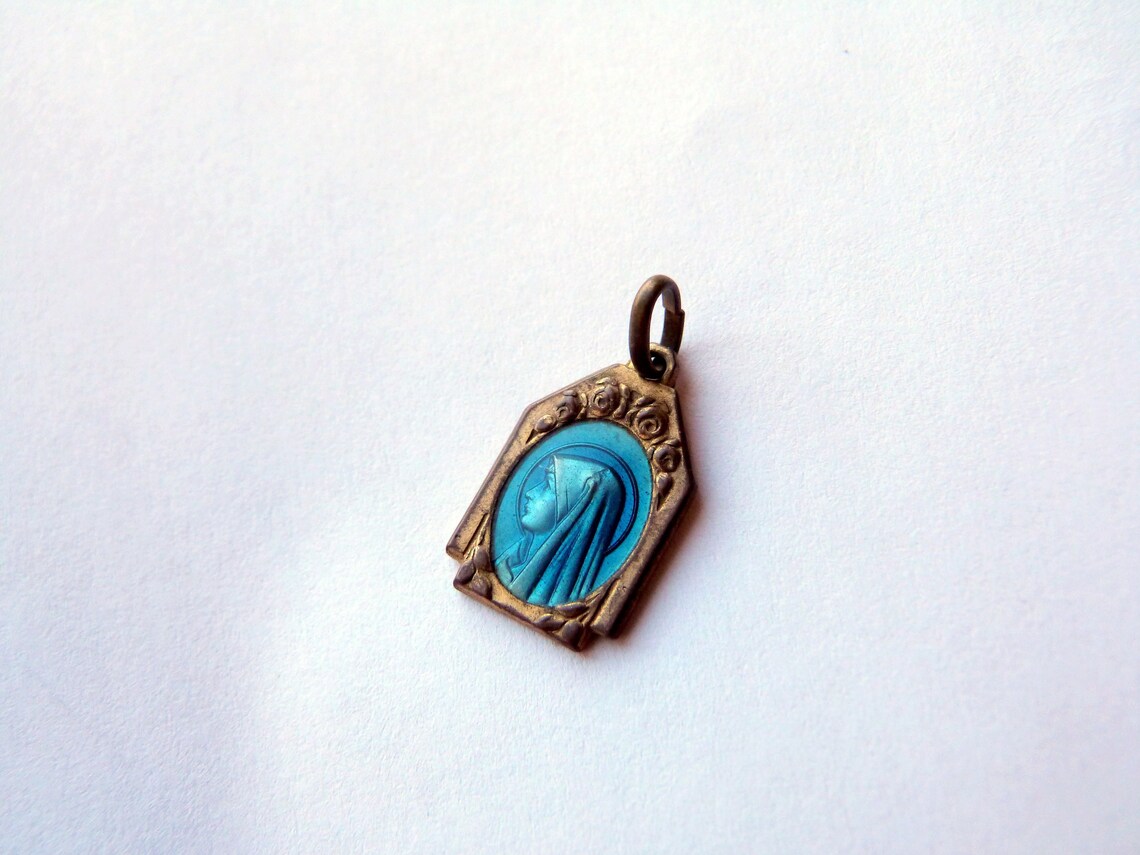 Antique French Religious Blue Enamel Miraculous Medal Holy - Etsy