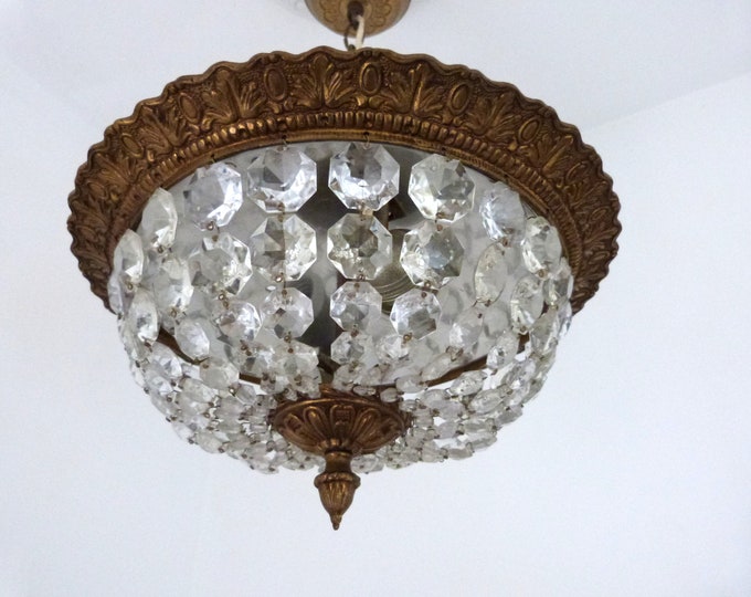 Antique French Prism Bronze Chandelier Lighting Fixture Hanging Ceiling ...