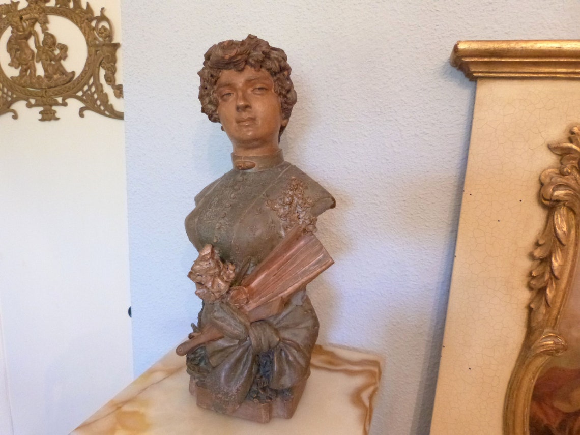 Antique French Signed Bust Statue LARGE Terracotta Sculpture | Etsy