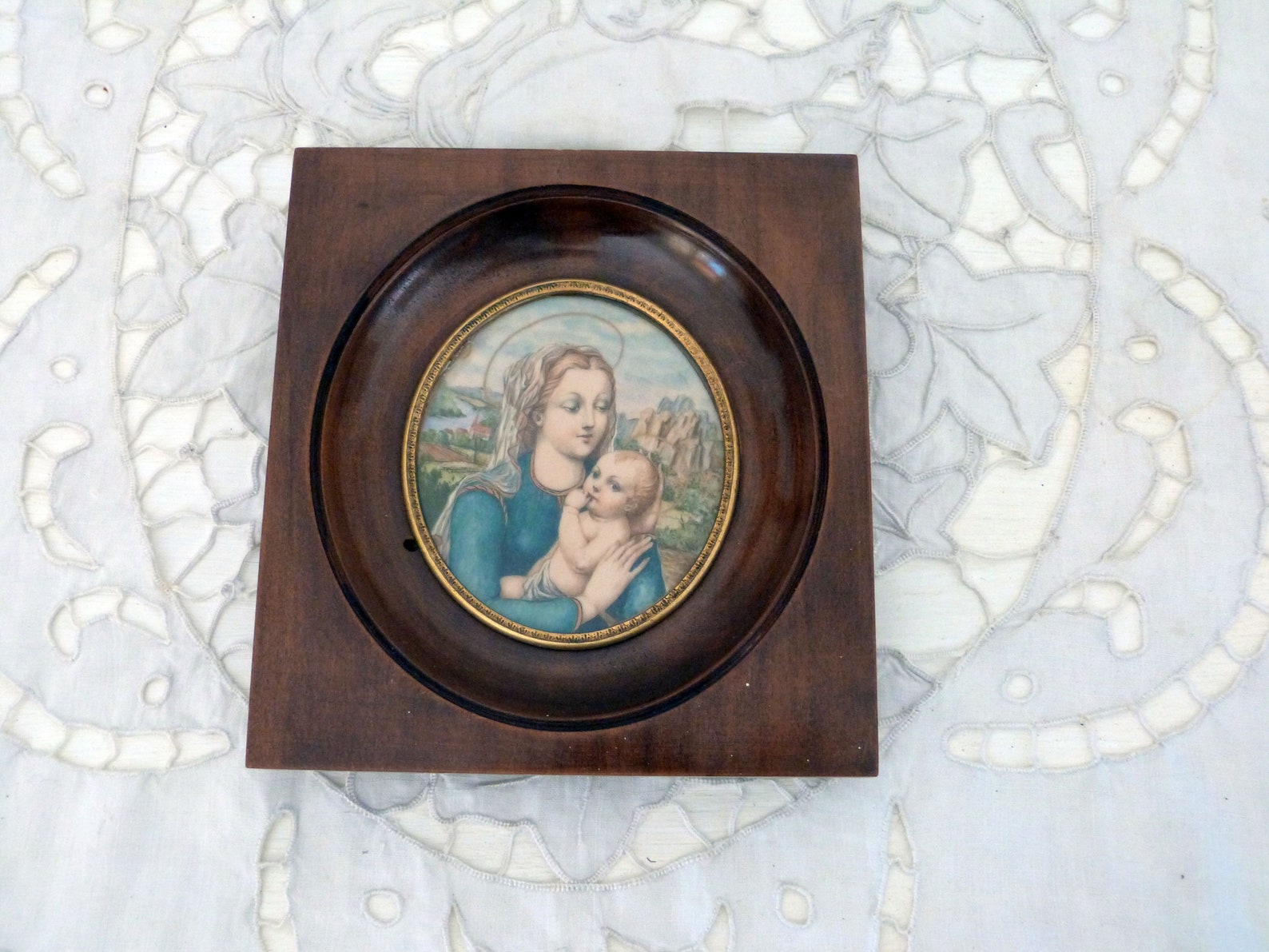Antique French Religious Wooden Frame W Hand Painted Miniature - Etsy