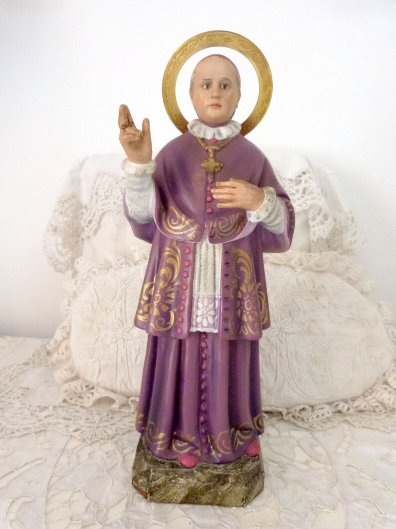 Rare Antique French Religious Statue Saint Pope W Glass Eyes, Metal ...