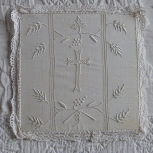 Antique French Linen Pall Chalice Cover Hand Embroidered Ciborium Cover ...