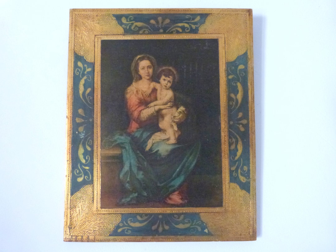 XL Antique Florentine Frame Madonna and Infant Child Jesus Christ Icon ...