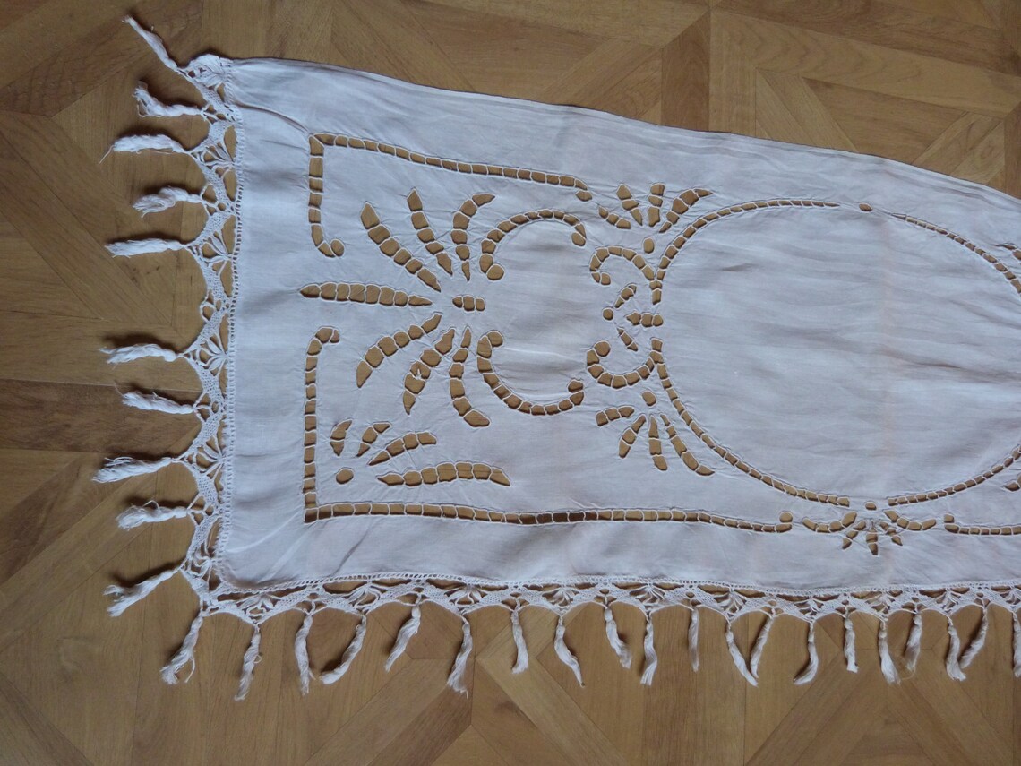 Antique French Handmade Richelieu Lace Shelf or Piano Runner | Etsy