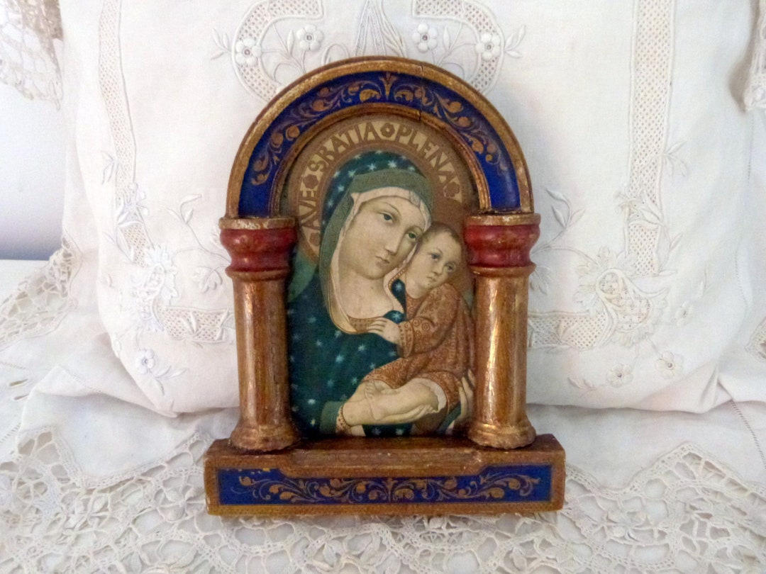 Antique Florentine Frame Holy Virgin Madonna and Child Jesus Icon in ...