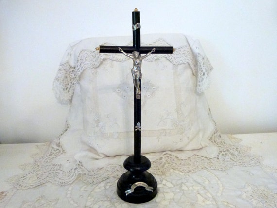 Antique French Religious Black Wooden Standing Cross Crucifix - Etsy