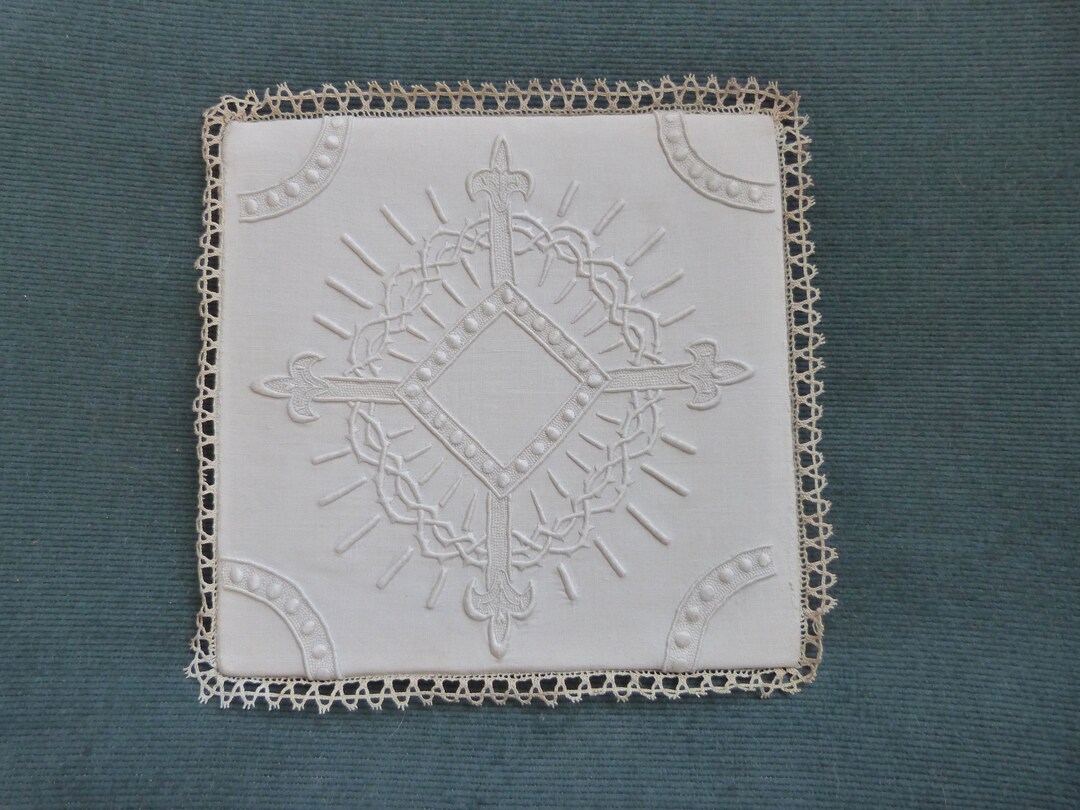 Antique French Linen Pall Chalice Cover Hand Embroidered Ciborium Cover ...