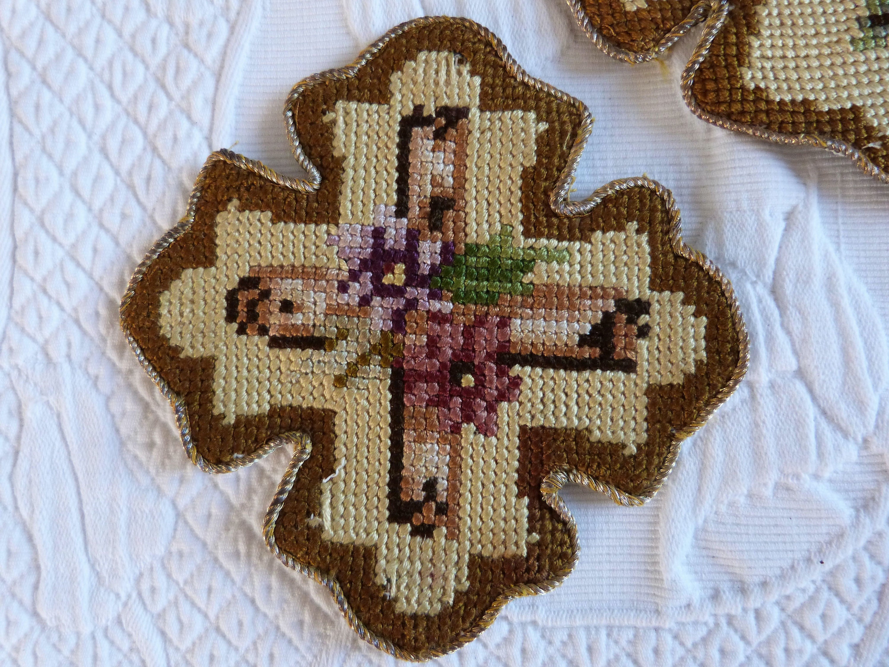 5 Antique French Needlepoint Application Applique Patches | Etsy