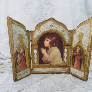 Vintage Florentine Italian Triptych Praying Child W Archangels, Travel ...
