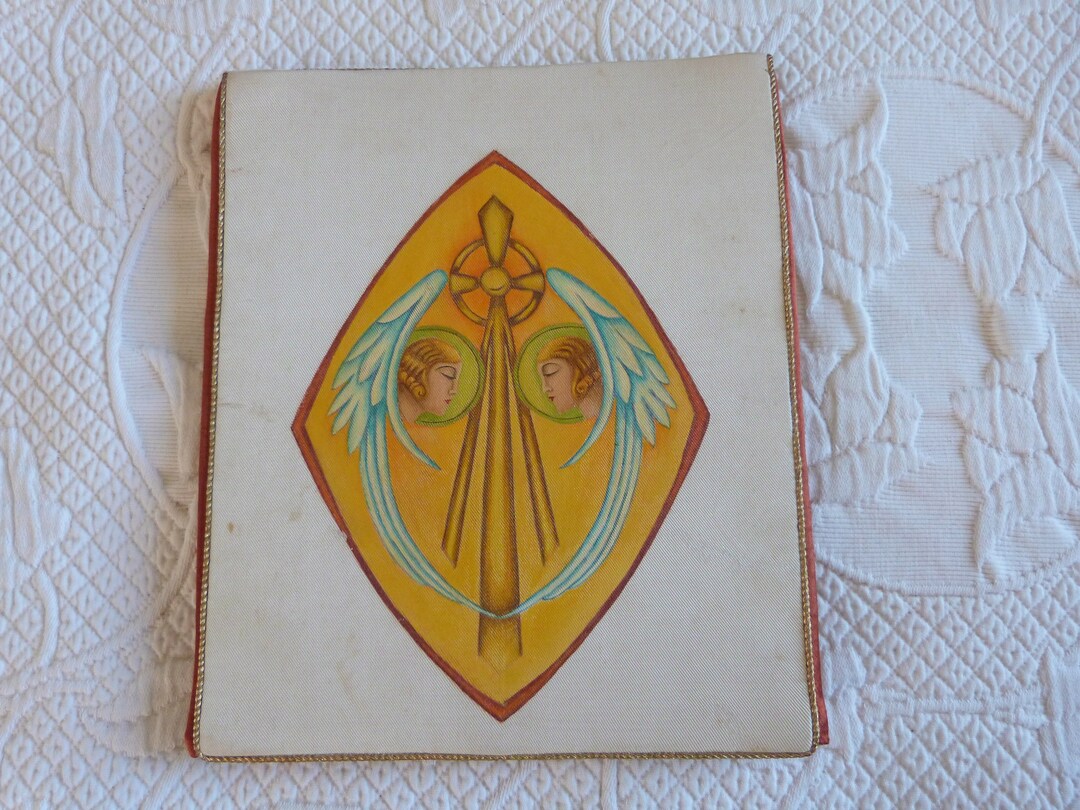 Antique French Religious Hand Painted W Winged Angels Western Burse ...