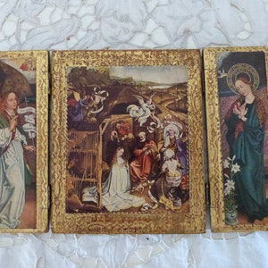 Antique Florentine Italian Triptych Madonna W Child Jesus Nativity Scene, Archangel Travel Icon ...