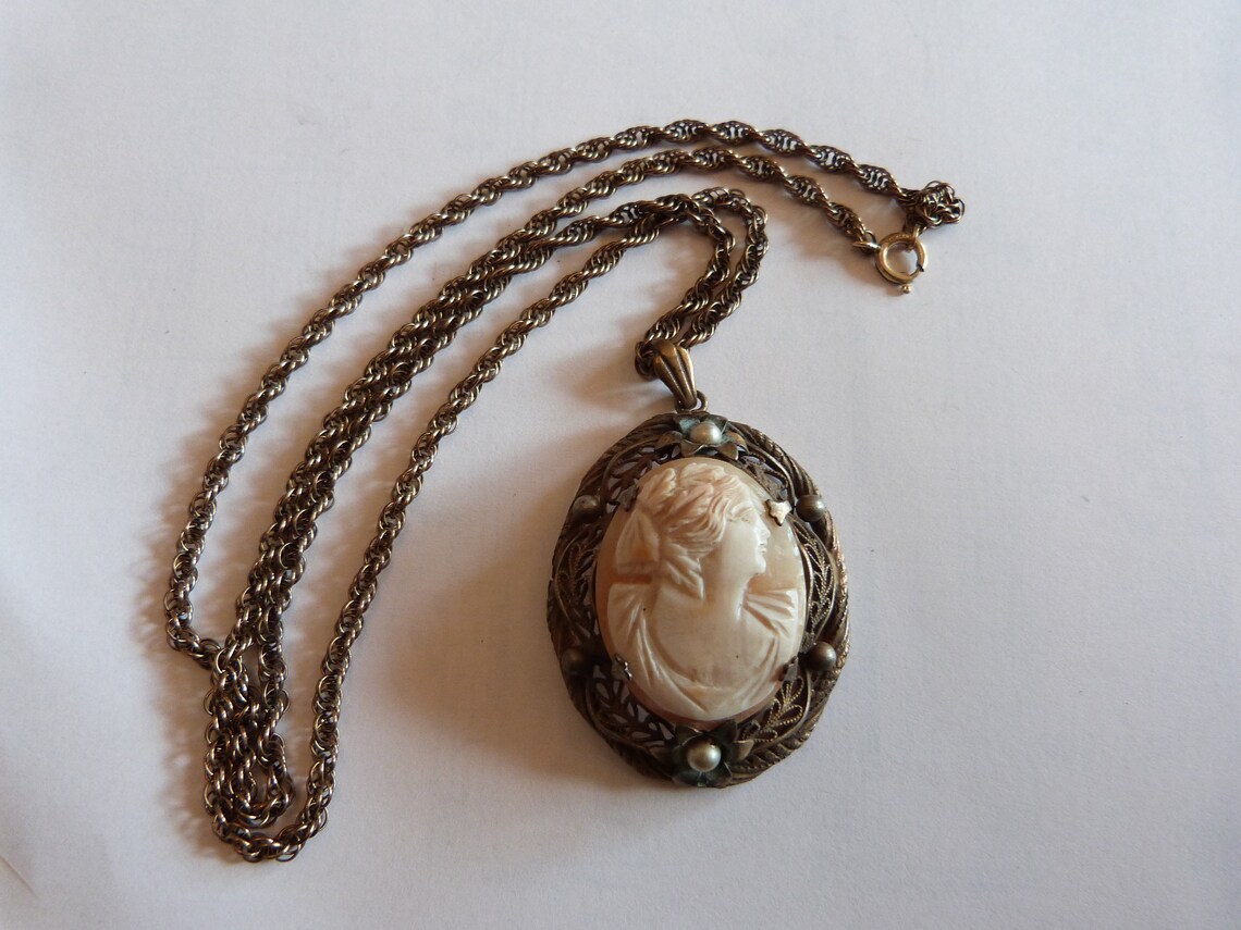 Antique French carved shell cameo necklace w faux pearls | Etsy