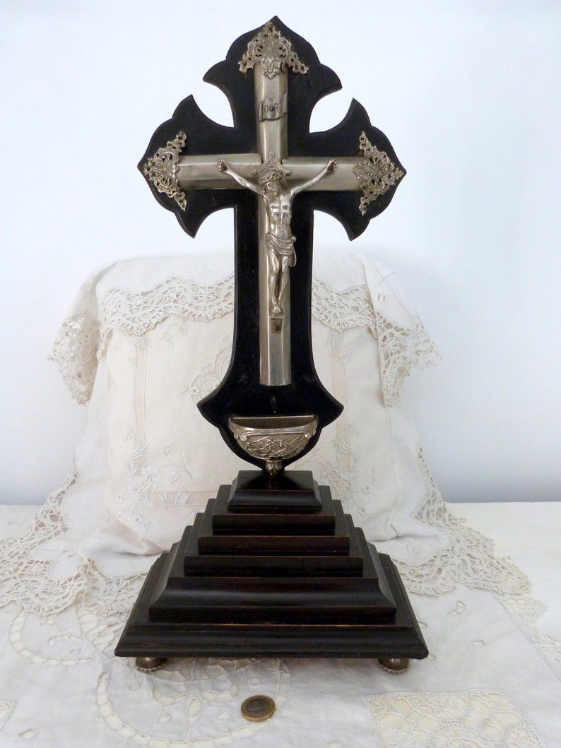 Antique 1800s Altar Standing Crucifix Cross LARGE Black Wooden - Etsy