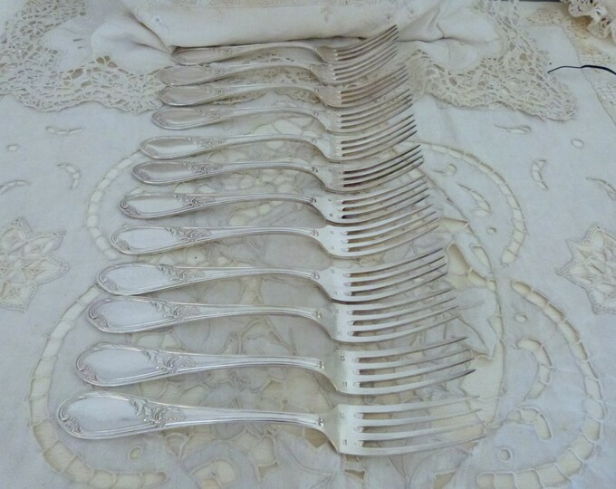 12 Antique French Silverplate Silverware Floral Embossed Dining Forks ...