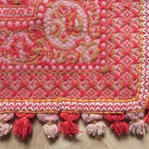 Big Floral Bohemian Rug Carpet W Tassel Trim, Vintage 1950s Handmade ...