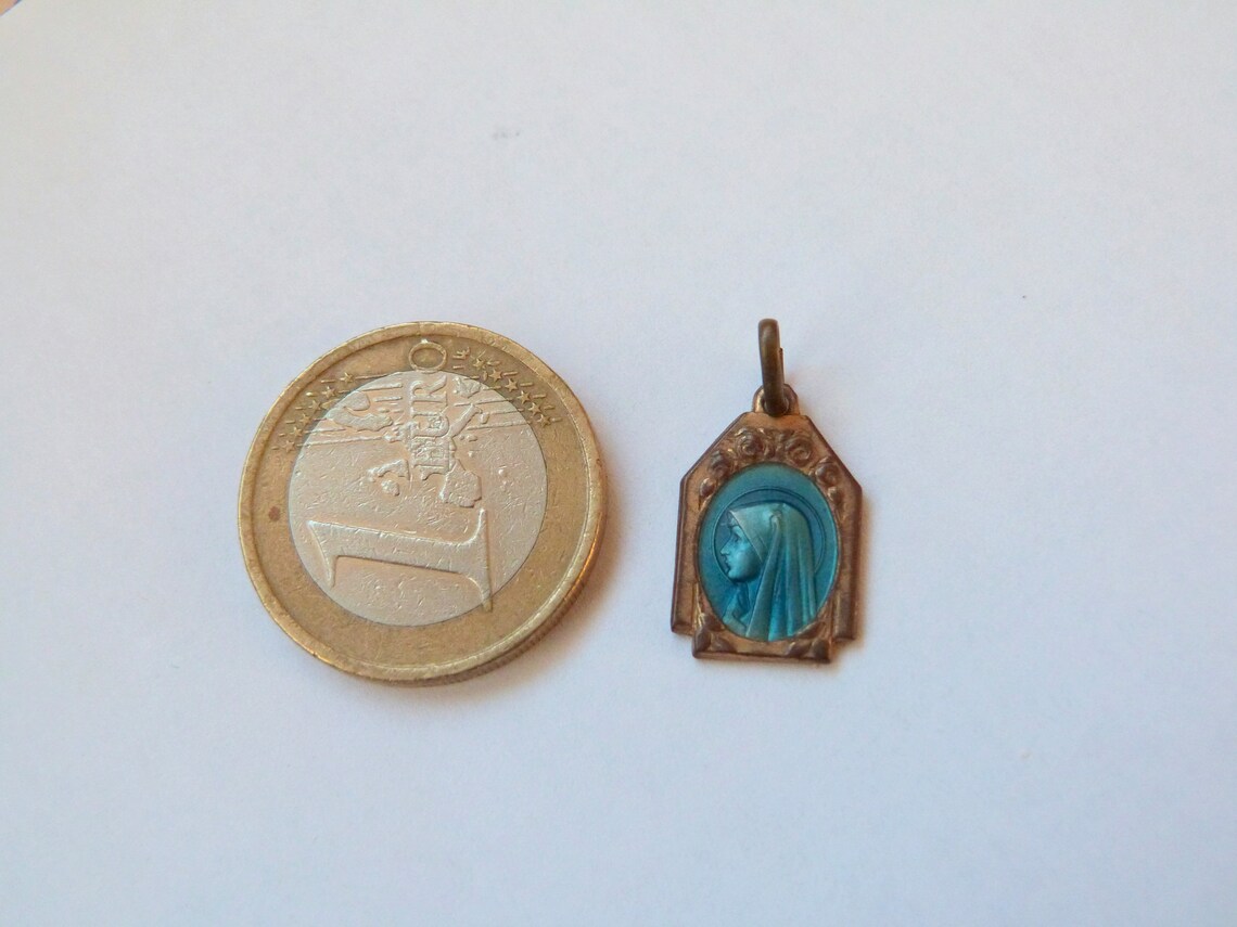 Antique French Religious Blue Enamel Miraculous Medal Holy - Etsy