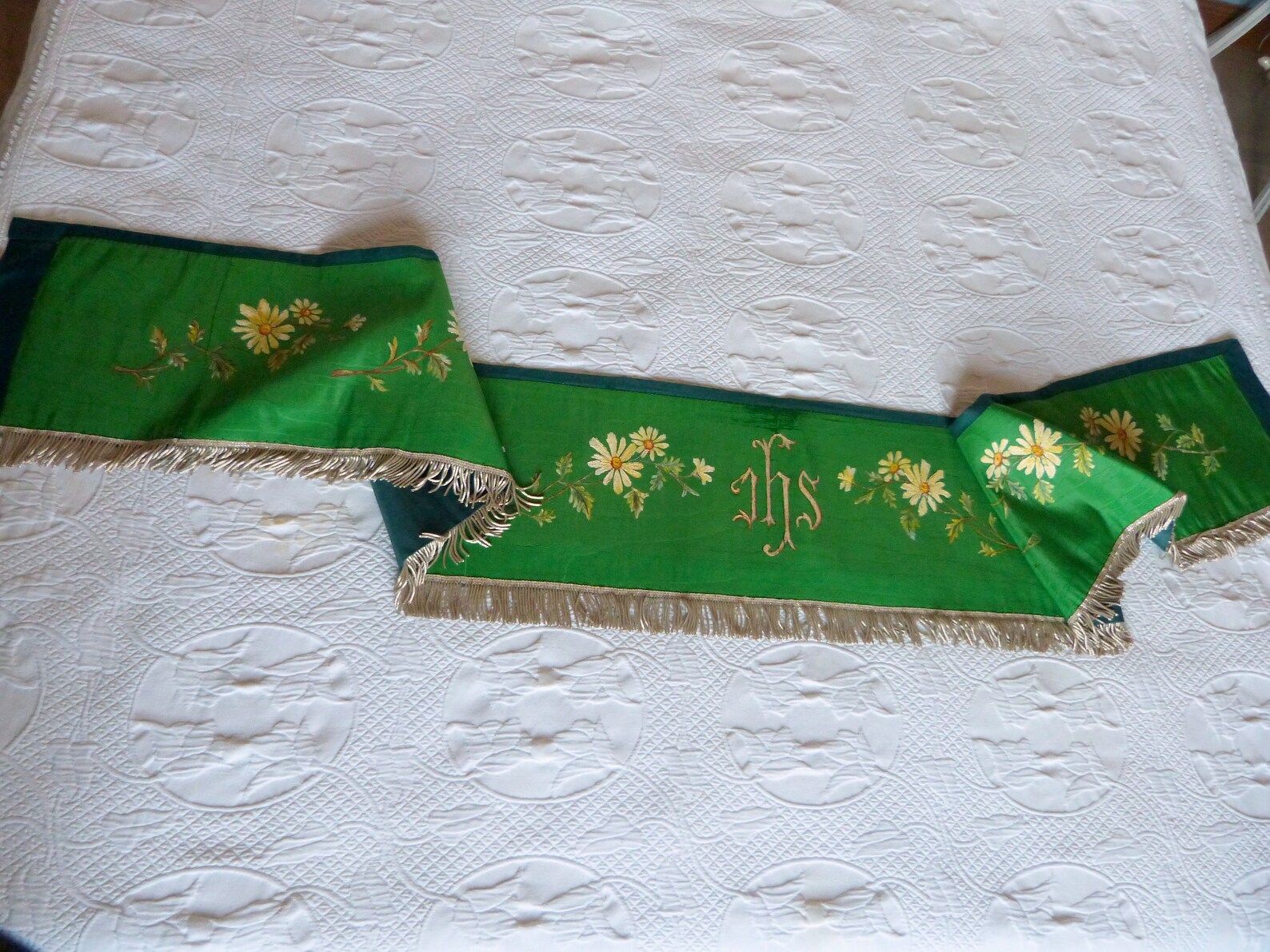 1900s Silk Altar Frontal Antependium Handpainted Flowers W IHS Long ...