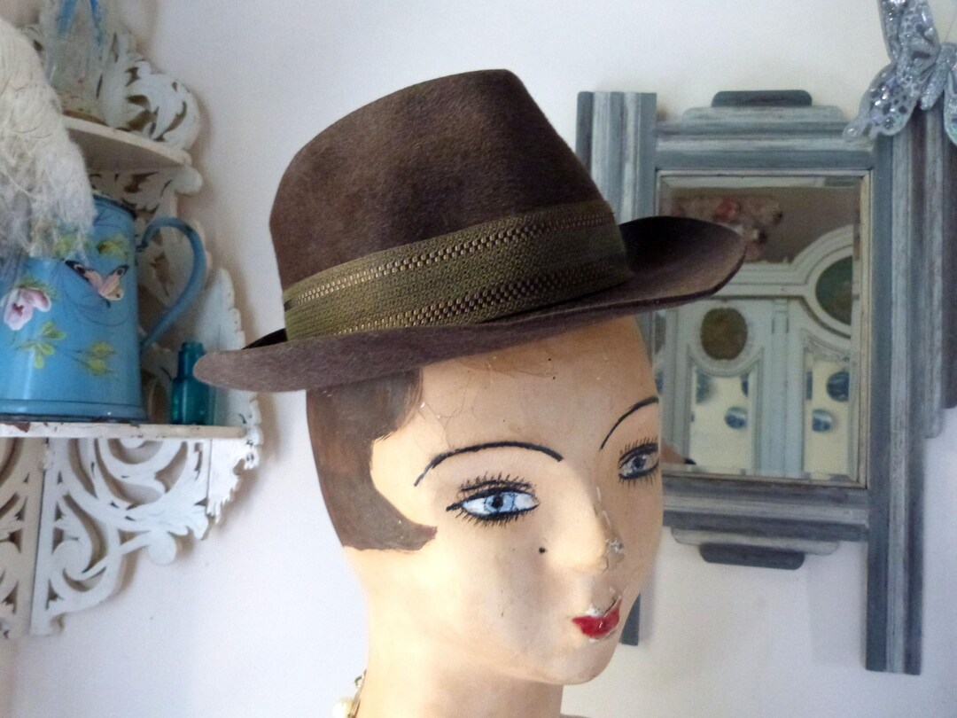 Antique Brown French Borsalino Hat, Felt Hat, Gaucho Hat, Fedora Hat ...