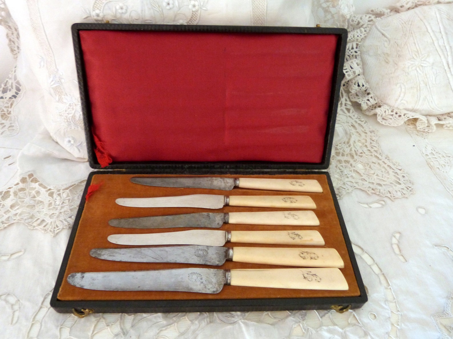 6 Boxed Antique French Monogrammed Bone Knives Diner Cheese - Etsy