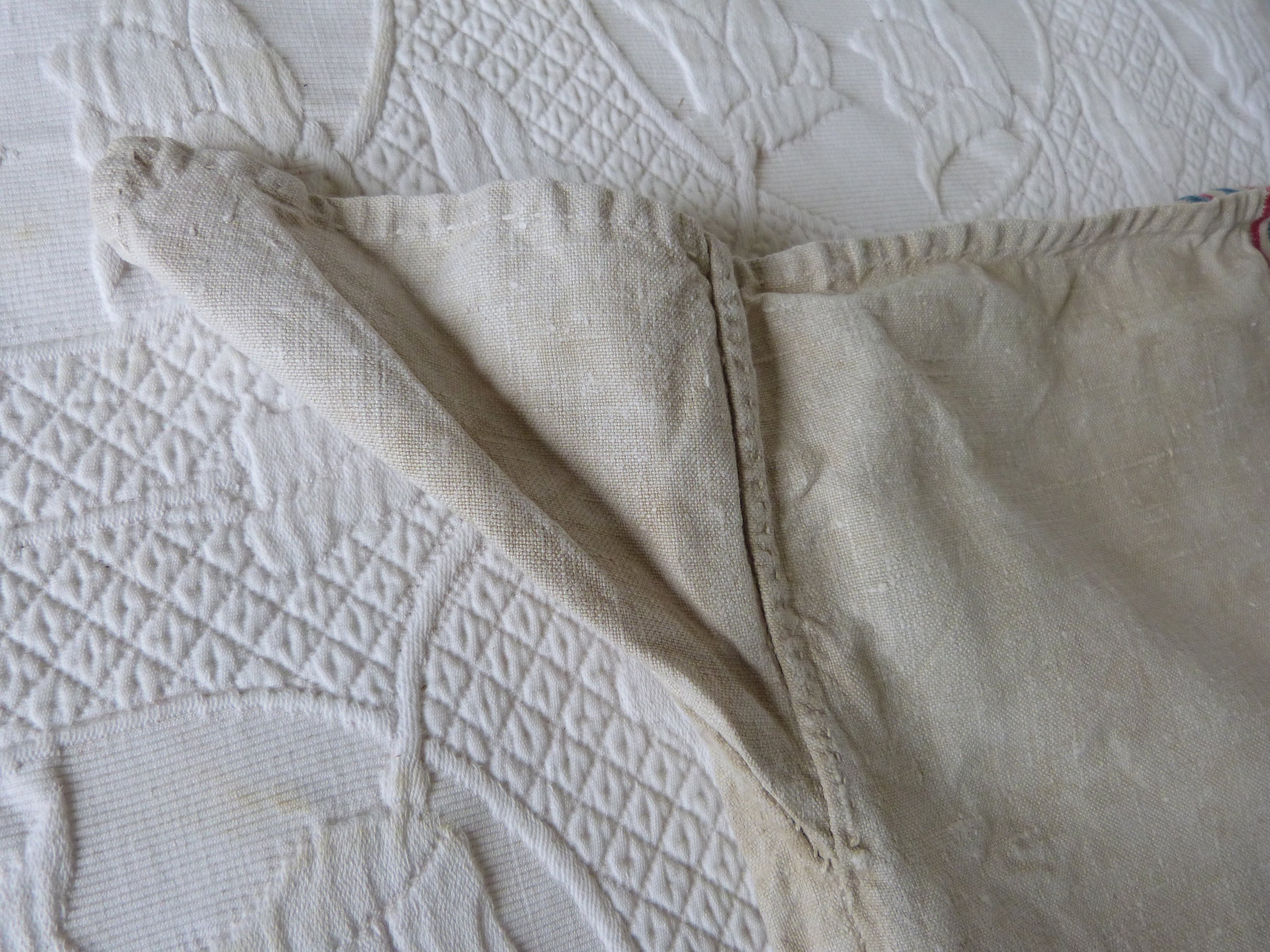 Antique French Striped Linen Grain Sack W Red Blue Stripes Hand ...