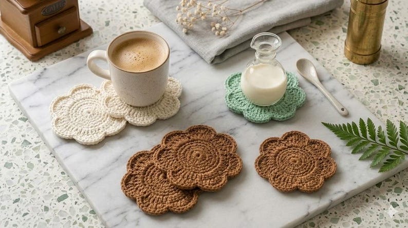 Handmade Crochet Coasters, Neutral Cotton Boho Home Decor, Minimalist ...
