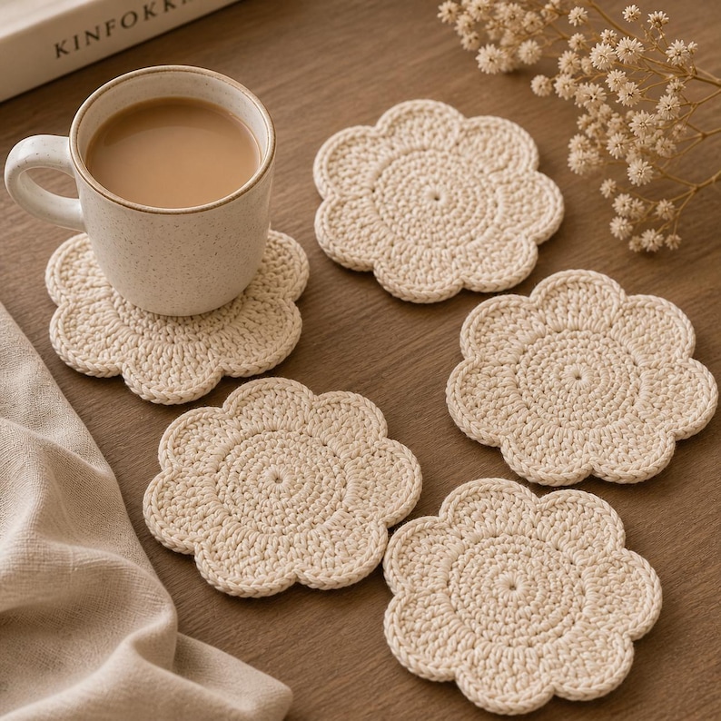Handmade Crochet Coasters, Neutral Cotton Boho Home Decor, Minimalist ...