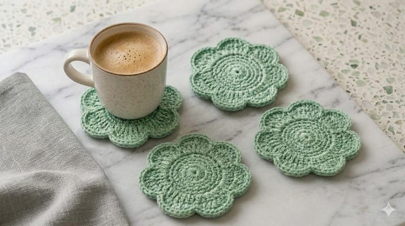 Handmade Crochet Coasters, Neutral Cotton Boho Home Decor, Minimalist ...