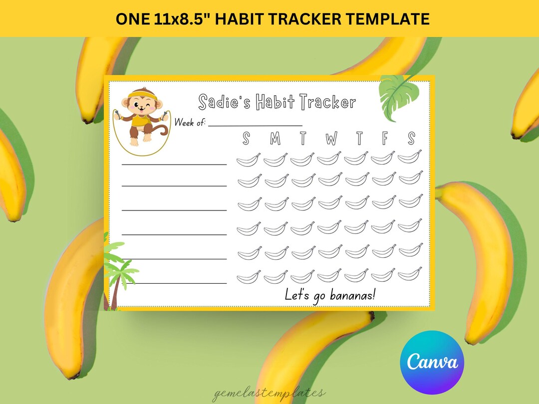 Monkey Habit Tracker: Kids Chore Chart (digital Download, Printable ...