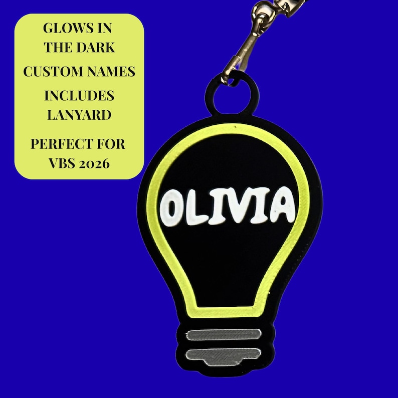 Custom Glow-in-the-dark VBS Name Badge | Light Bulb Lanyard Tag - Etsy