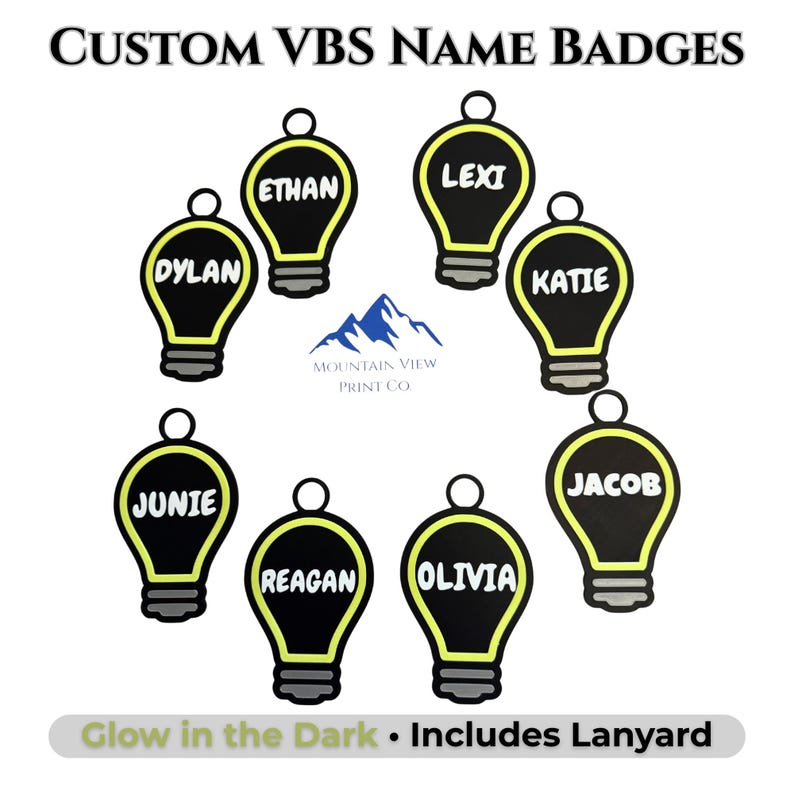 Custom Glow-in-the-dark VBS Name Badge | Light Bulb Lanyard Tag - Etsy