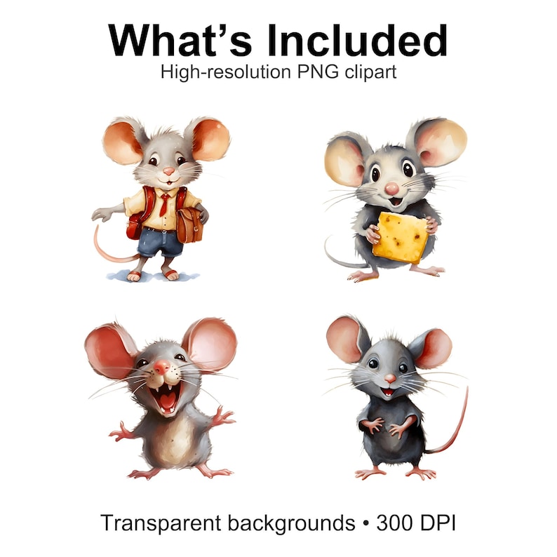 Funny Mouse Clipart Bundle | 50 Cute Cartoon Mice Pngs | Quirky Animal ...