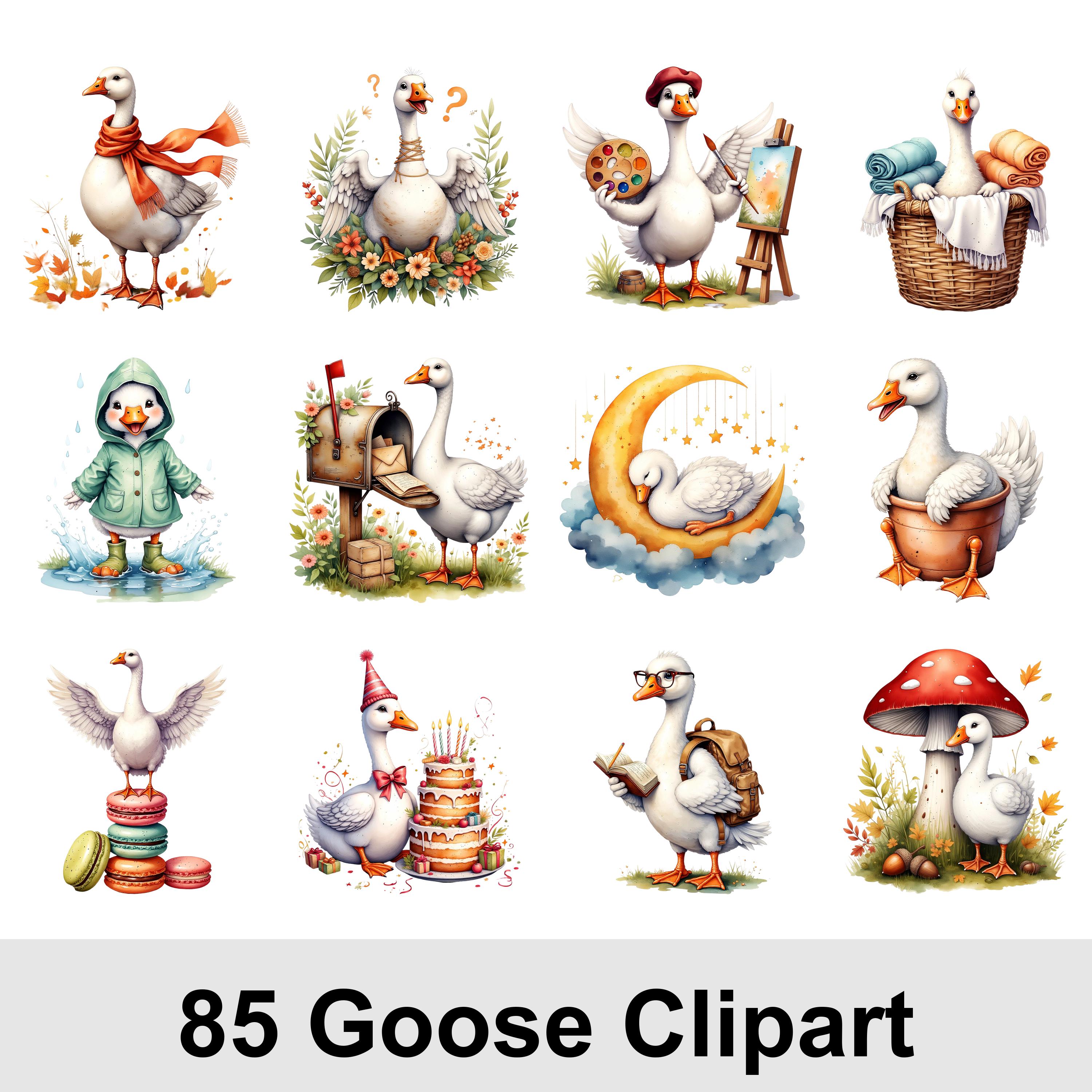 85 Silly Goose Clipart PNG Bundle, Cute Goose Clipart for Baby Shower ...
