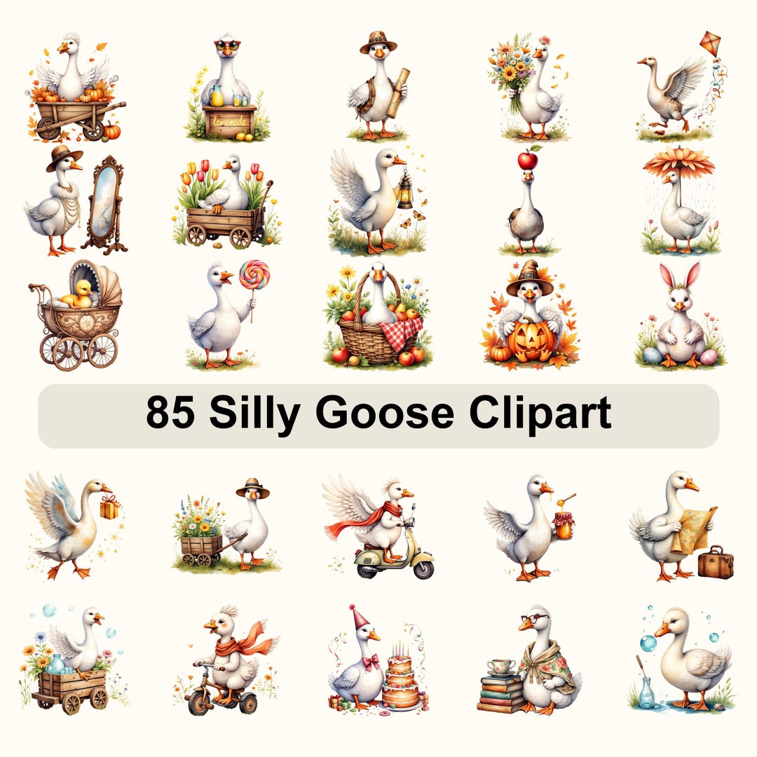 85 Silly Goose Clipart PNG Bundle, Cute Goose Clipart for Baby Shower ...