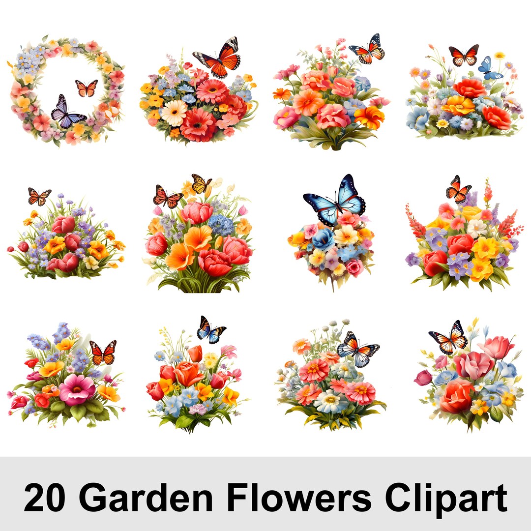 Spring Garden Flowers Clipart 20 PNG | Watercolor Floral Garden ...