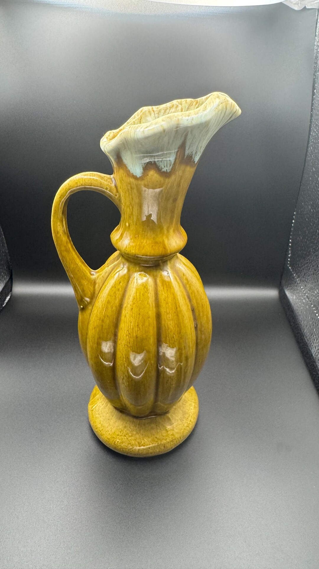 Vintage Green Drip Pottery Pitcher - Etsy