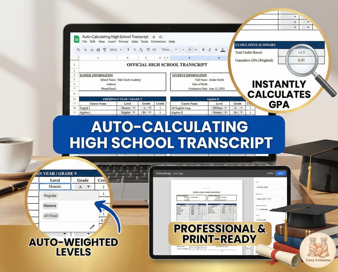 High School Transcript Template & Auto-gpa Calculator | Homeschool ...