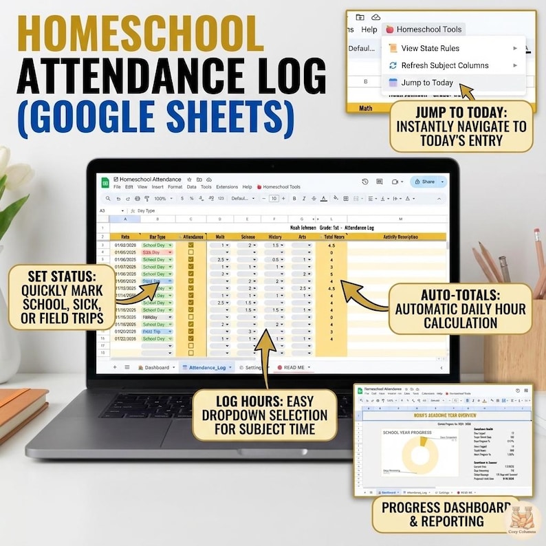 Homeschool Attendance Log | Google Sheets Template | Hourly & Daily ...