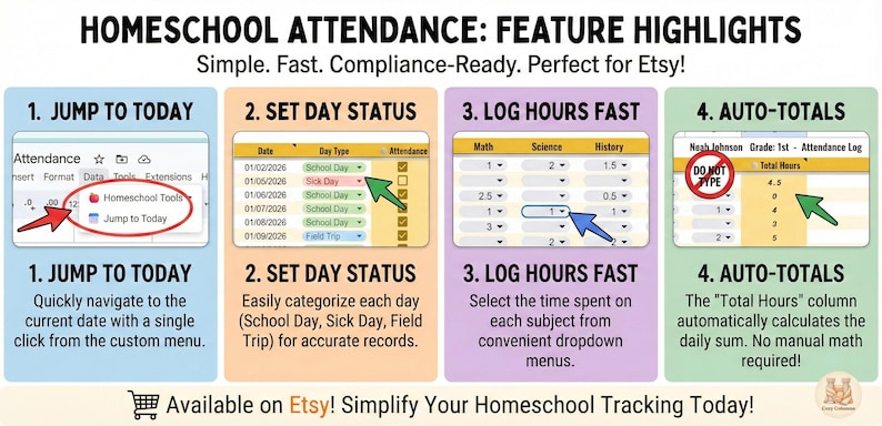 Homeschool Attendance Log | Google Sheets Template | Hourly & Daily ...